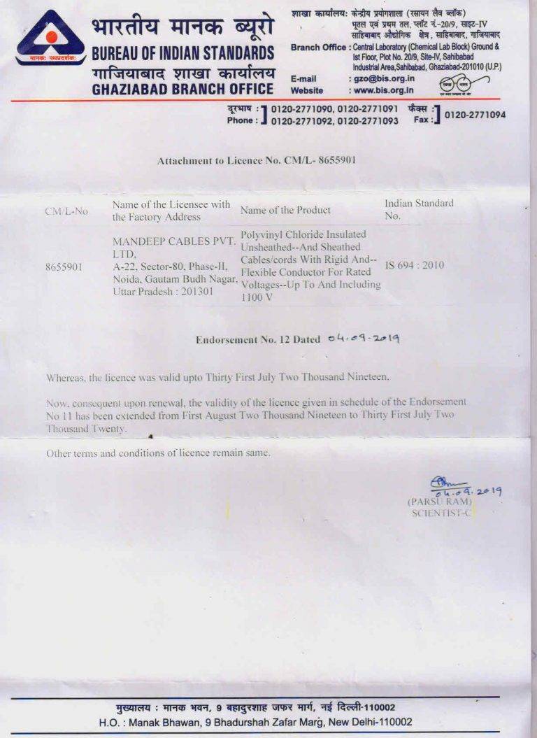 Certificates - Mandeep Cables